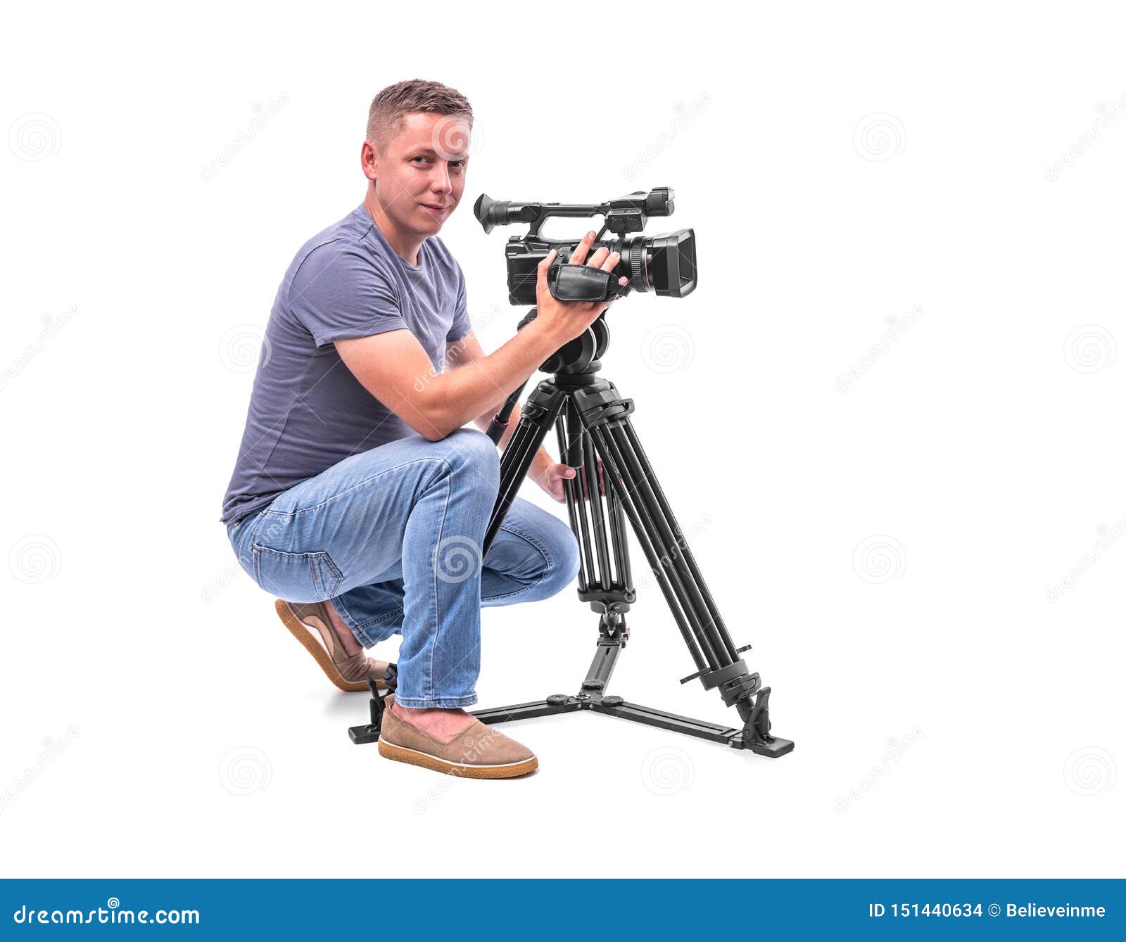Video Camera Operator Isolated on a White Background. Stock Photo ...