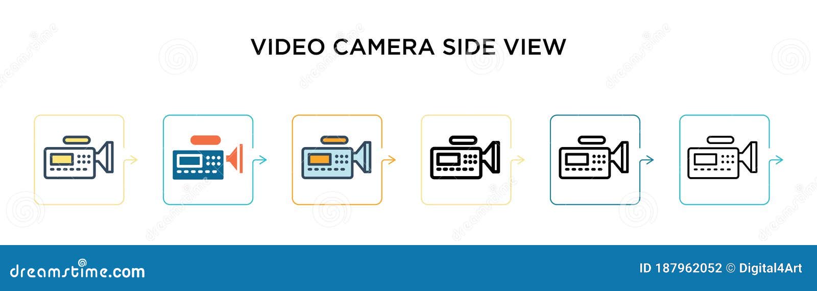 Video Camera Side View Vector Icon in 6 Different Modern Styles. Black ...