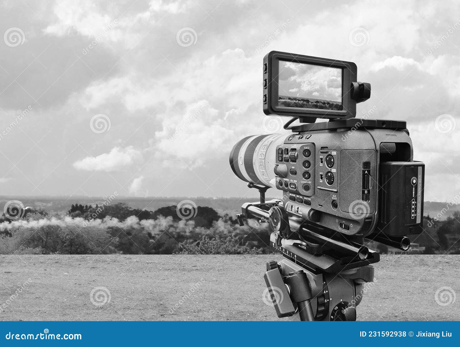 Video camera with tripod stock photo. Image of editorial - 231592938