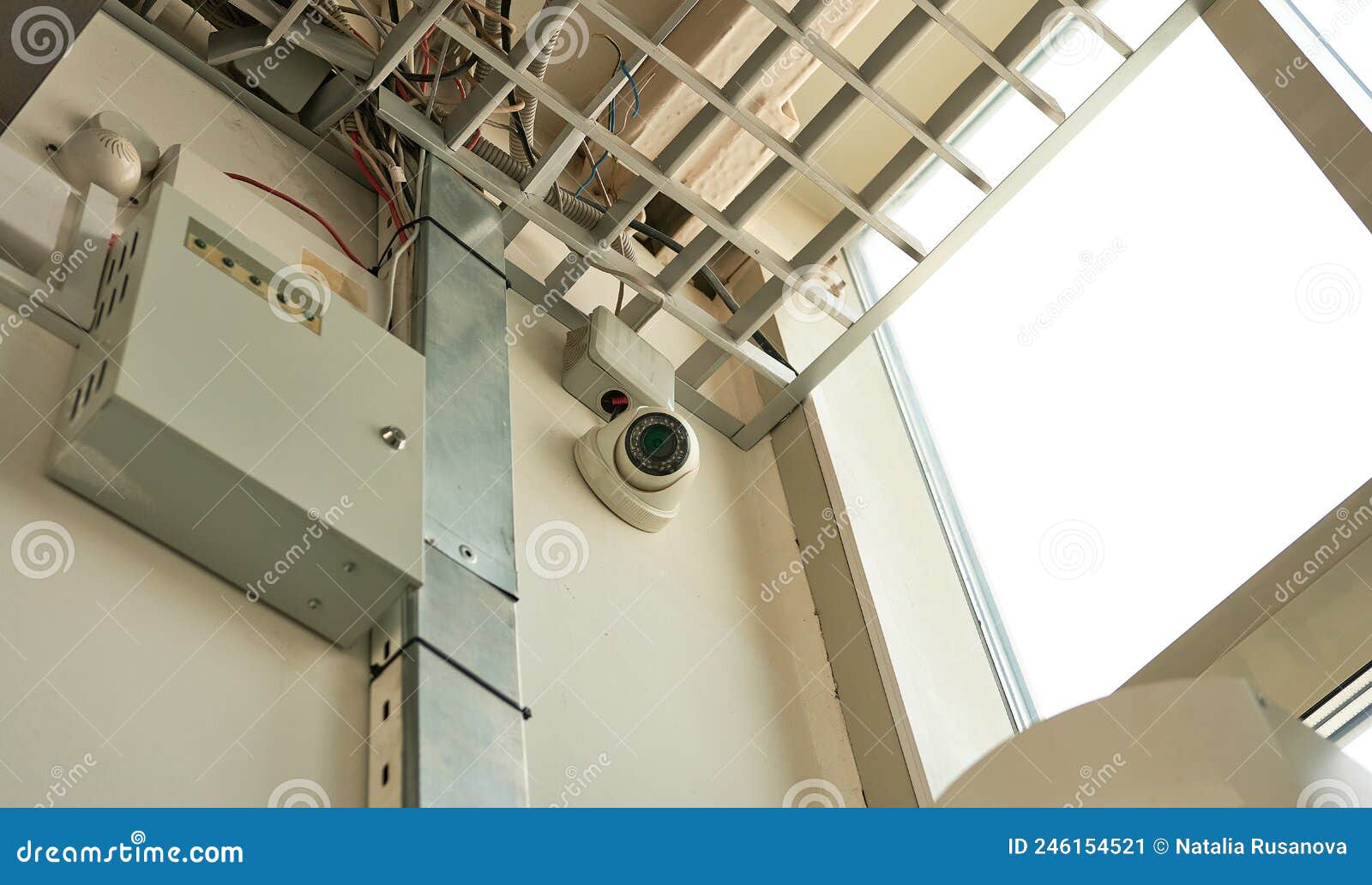 A Video Camera on the Wall in the Room. Stock Image - Image of iron ...