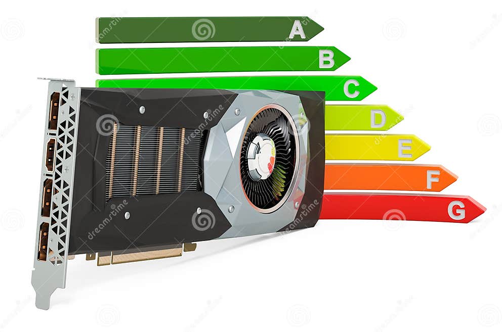 Video Card, GPU with Energy Efficiency Chart, 3D Rendering Stock ...