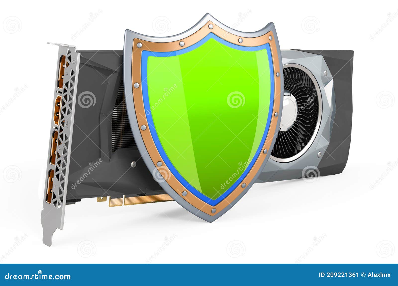 Video Card GPU with Shield, 3D Rendering Stock Illustration ...