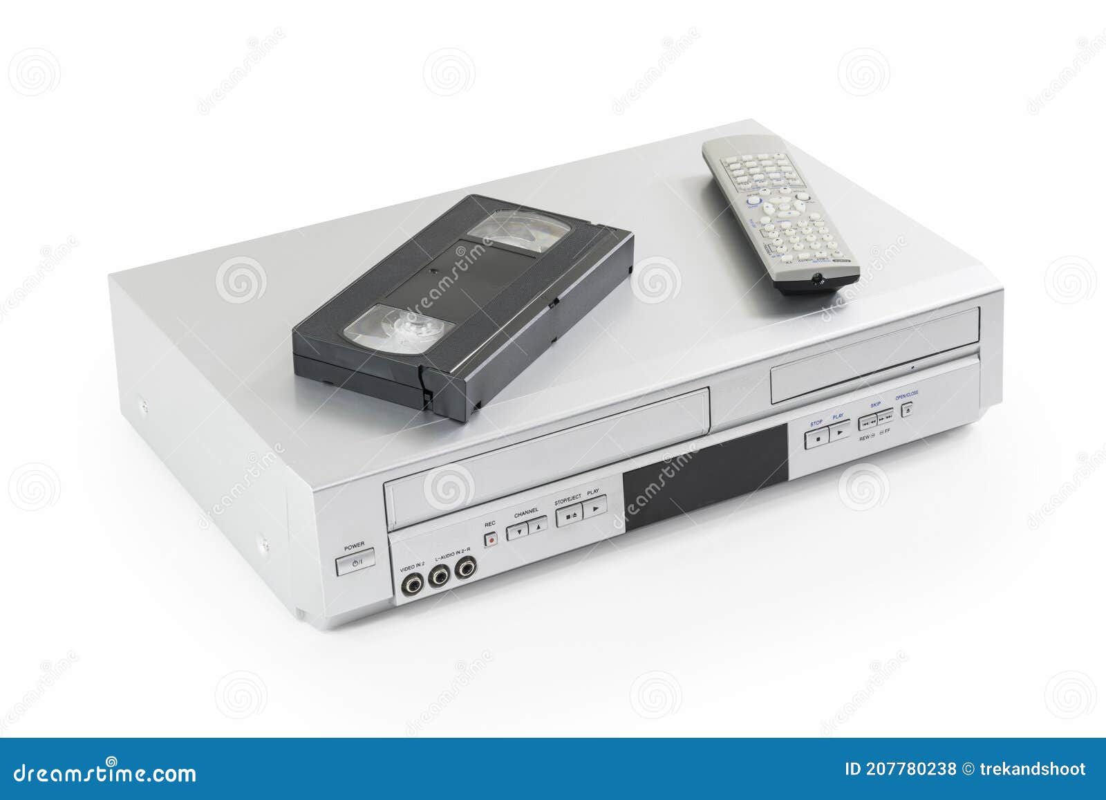 Video Cassette and Disk Player on White Stock Photo - Image of remote ...