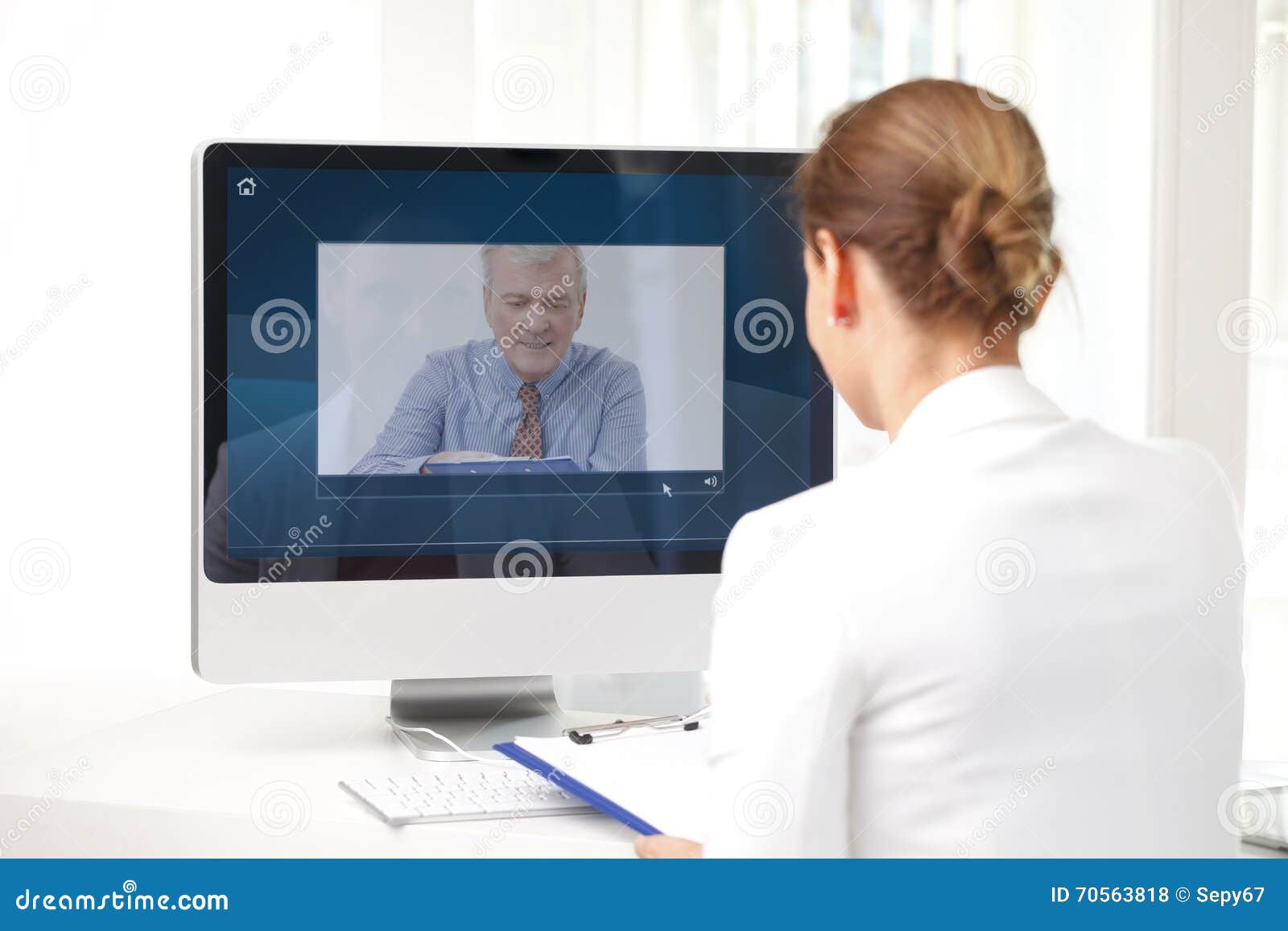 Video chat in office stock photo. Image of businessman - 70563818