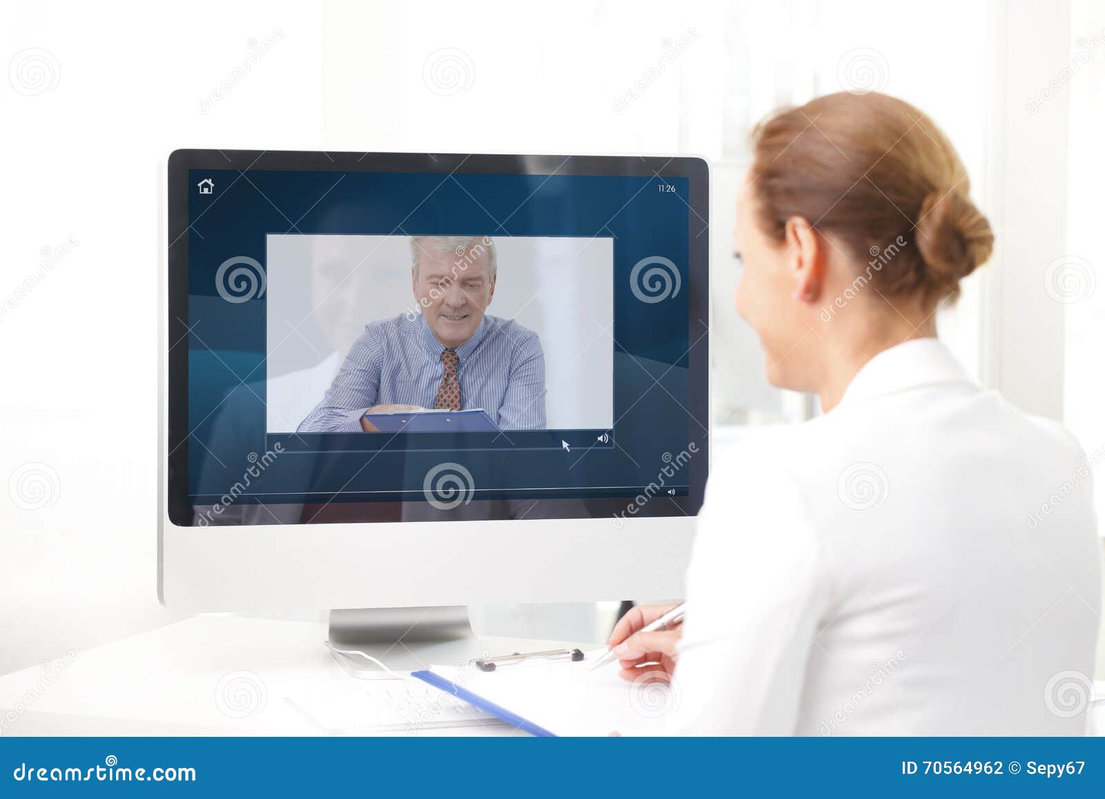 Video chat in office stock photo. Image of online, desk - 70564962