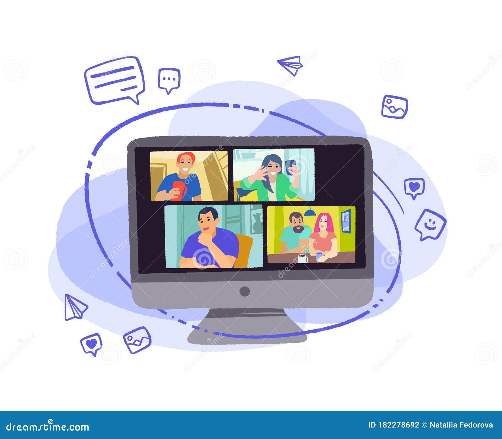 Video Chat Online. Internet Communication during Quarantine. Stock ...