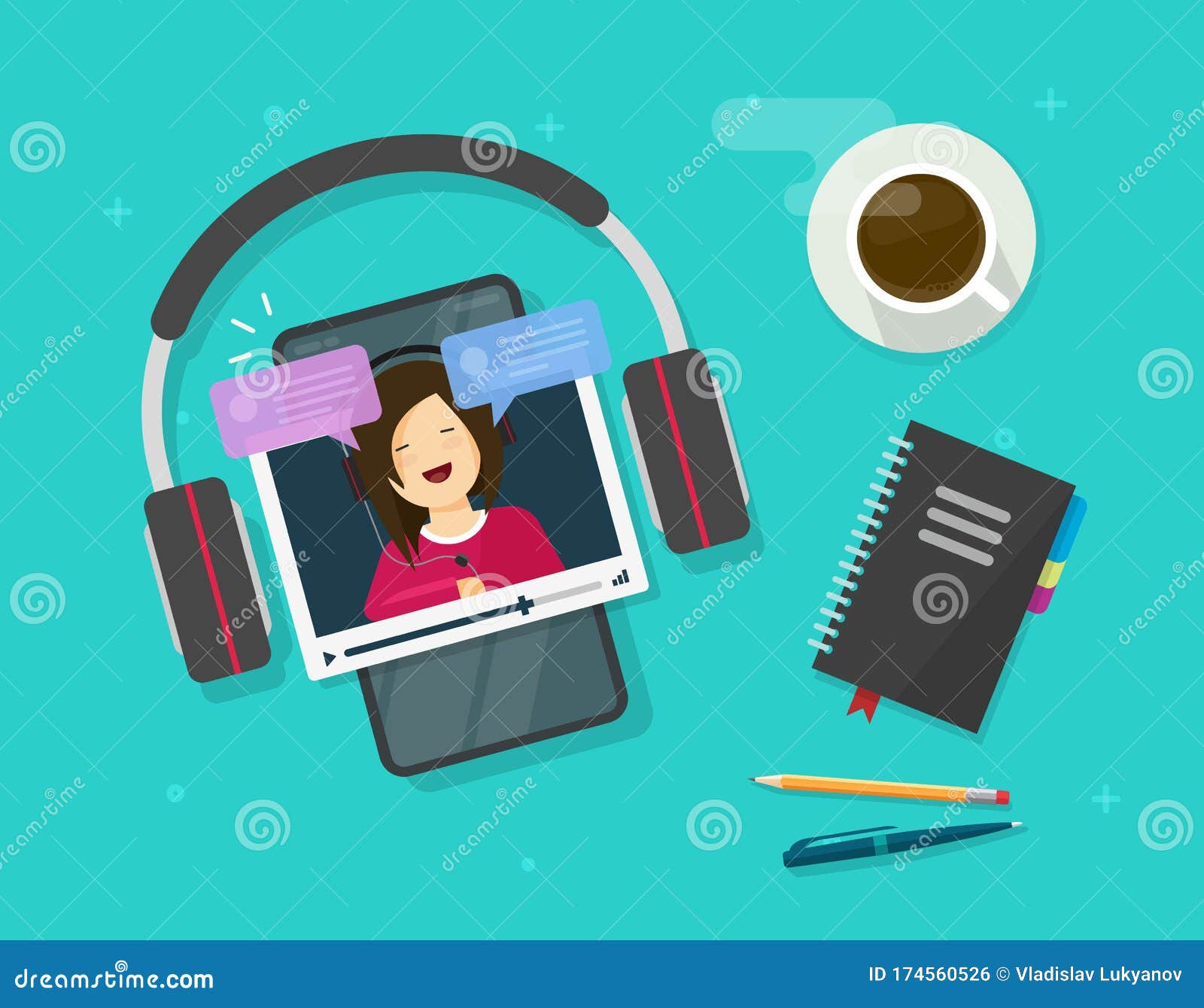 Video Chat Watching on Mobile Phone Vector or Smartphone with Visual ...