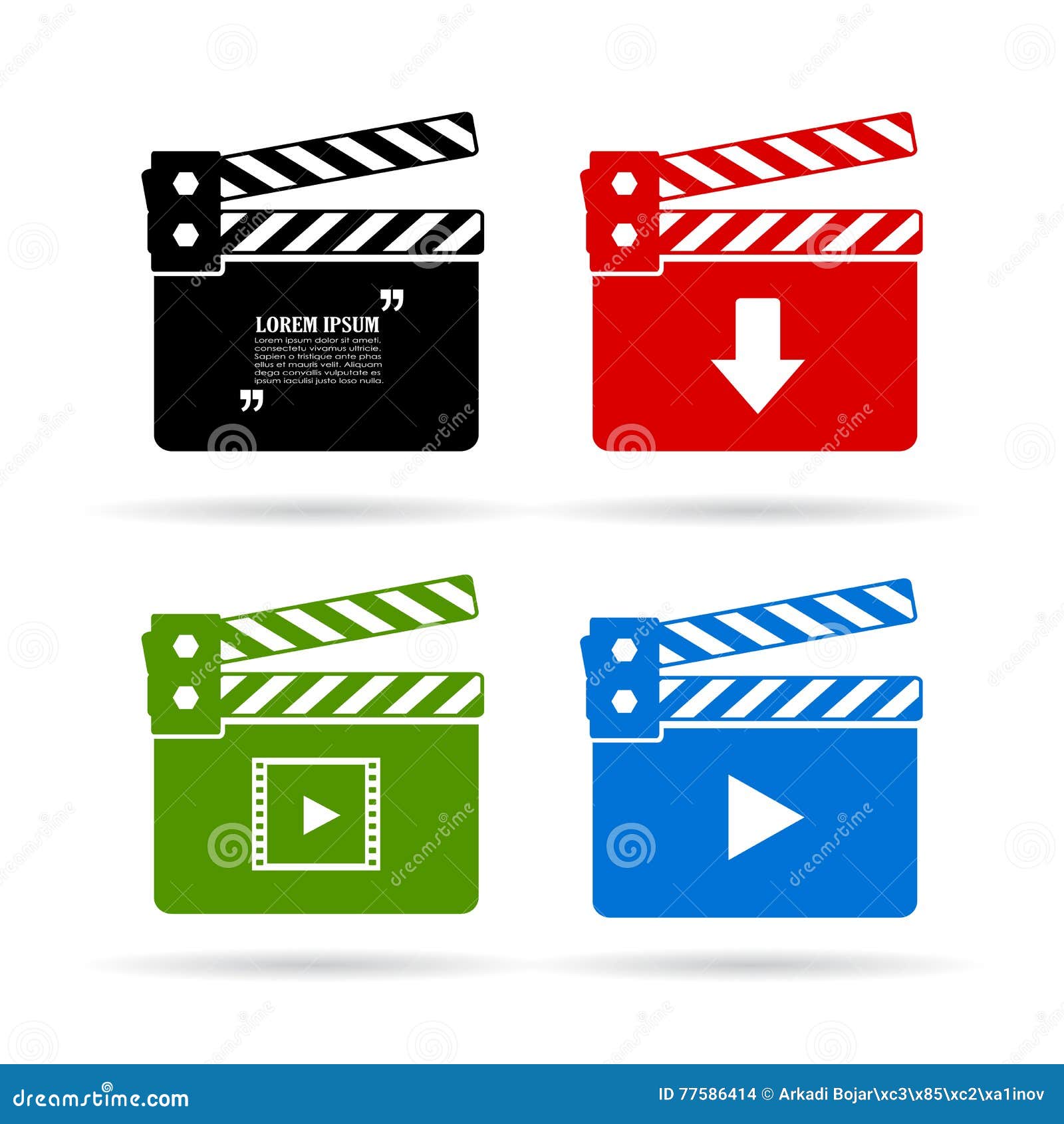 Video clapper icons stock vector. Illustration of motion - 77586414