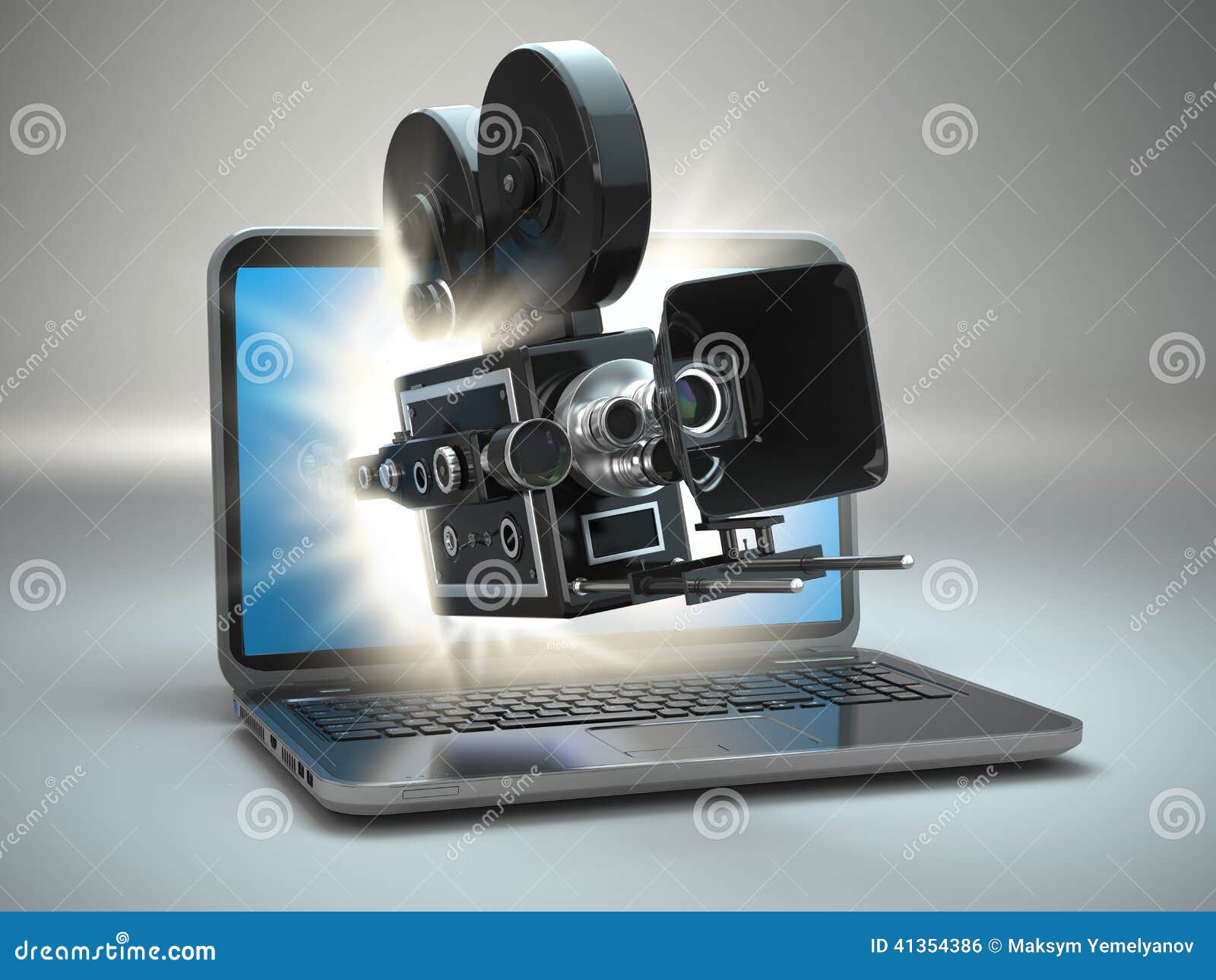Videographer Laptop With Running Render Isolated On White Background ...