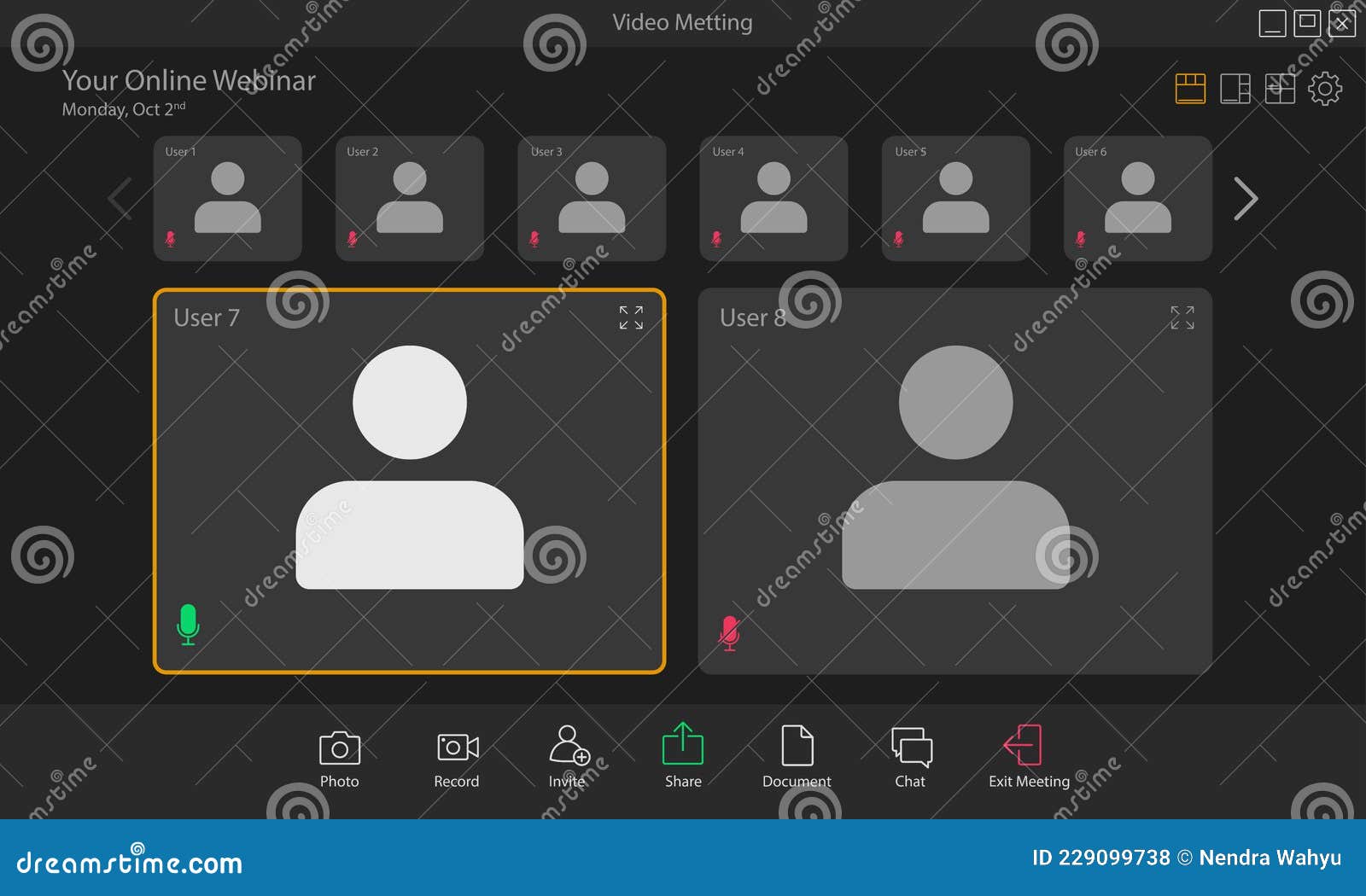 Flat Vector Illustration of Video Conference App Layout. Stock Vector ...