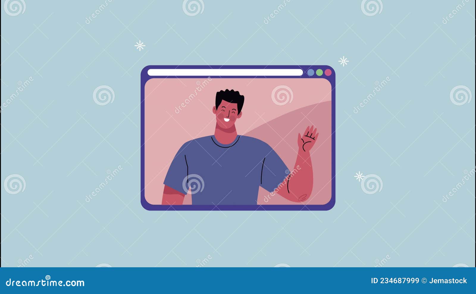 Video Conference Animation with Young Man in Webpage Stock Video ...