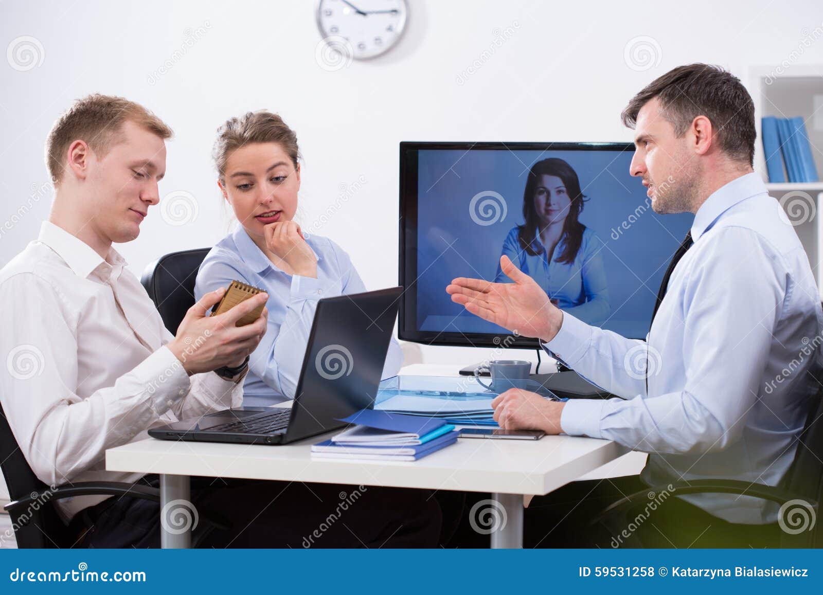 Video conference with boss stock photo. Image of corporation - 59531258