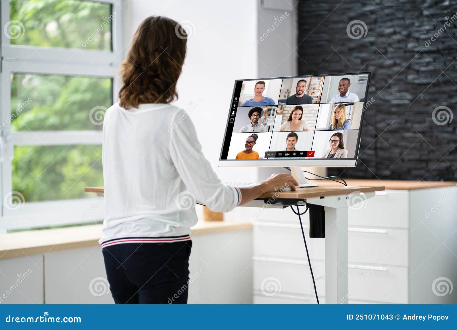 Video Conference Call Using Standing Desk Stock Image - Image of ...