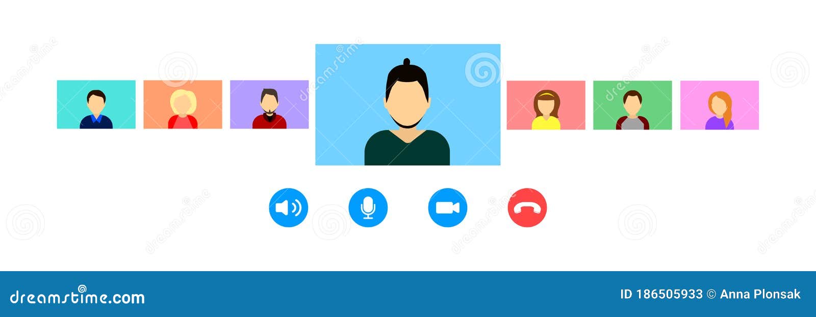Video Conference with Characters. Group Video Call. Remote Work, Online ...