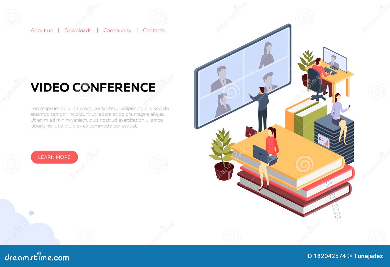 Video Conference Concept Banner Color Vector Illustration Stock Vector ...