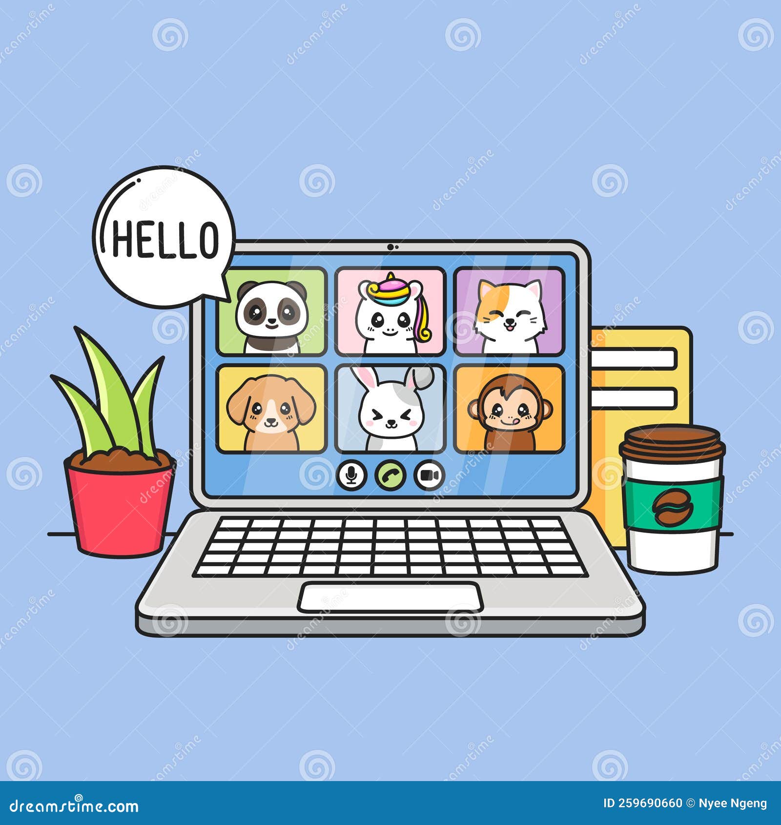Video Conference with Cute Animals Stock Vector - Illustration of ...