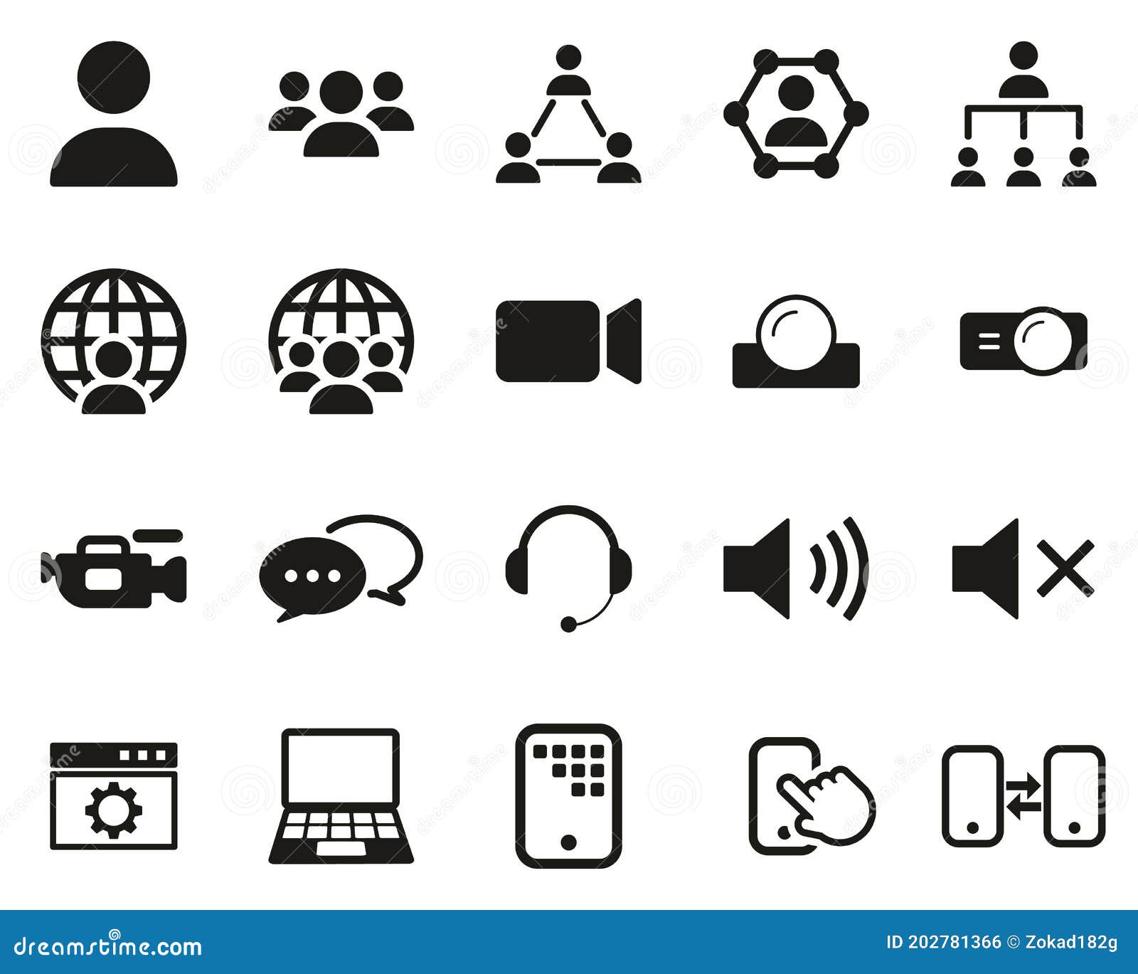 Video Conference Icons Black & White Set Big Stock Vector ...