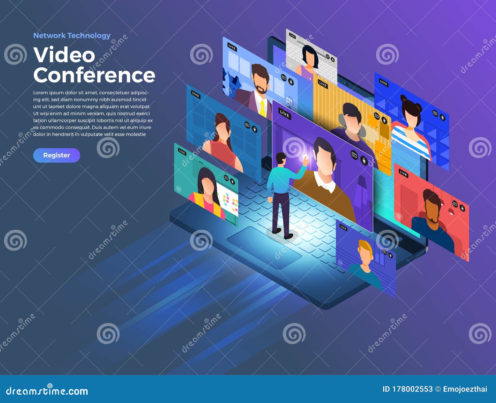 Video Conference Illustration. Video Call. Cartoon Vector ...