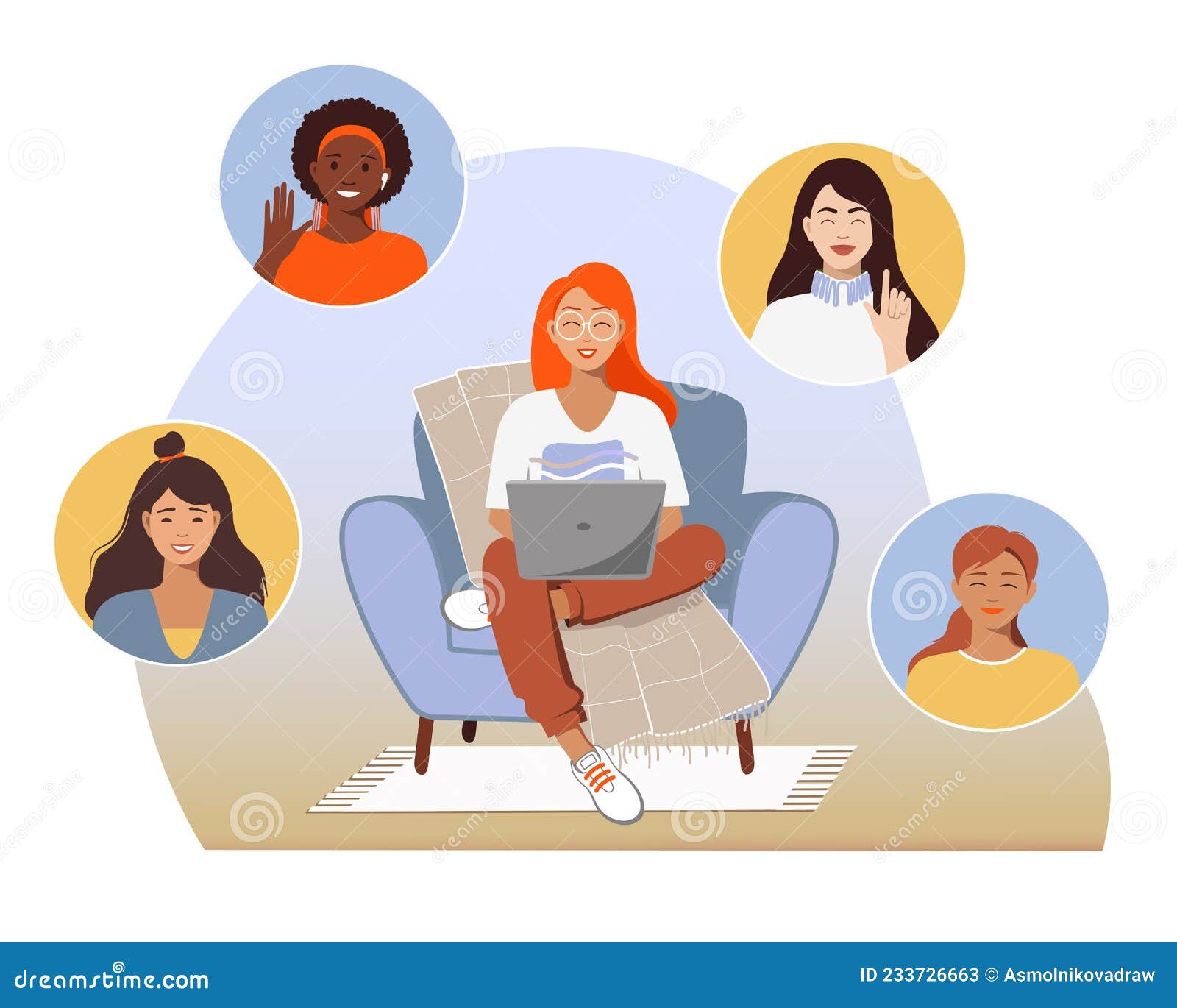 Video Conference. Women Communicate by Video Conferencing. Girls Chat ...
