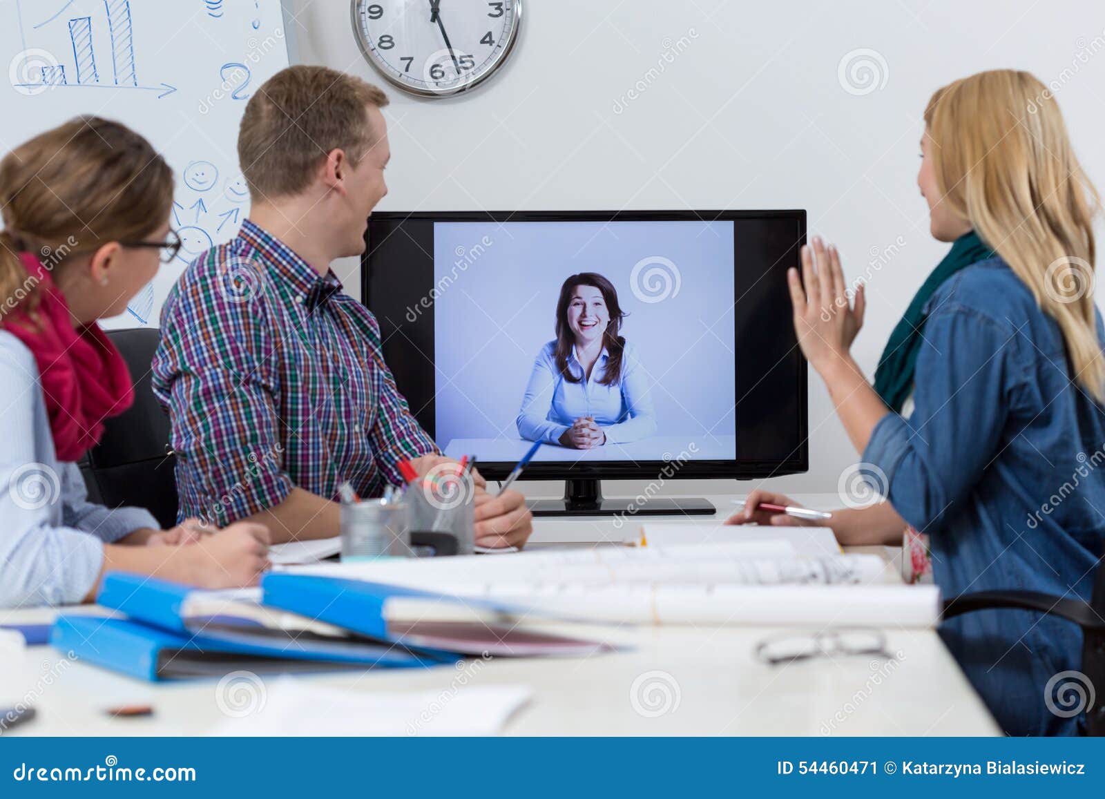 Video conference at office stock image. Image of businessman - 54460471