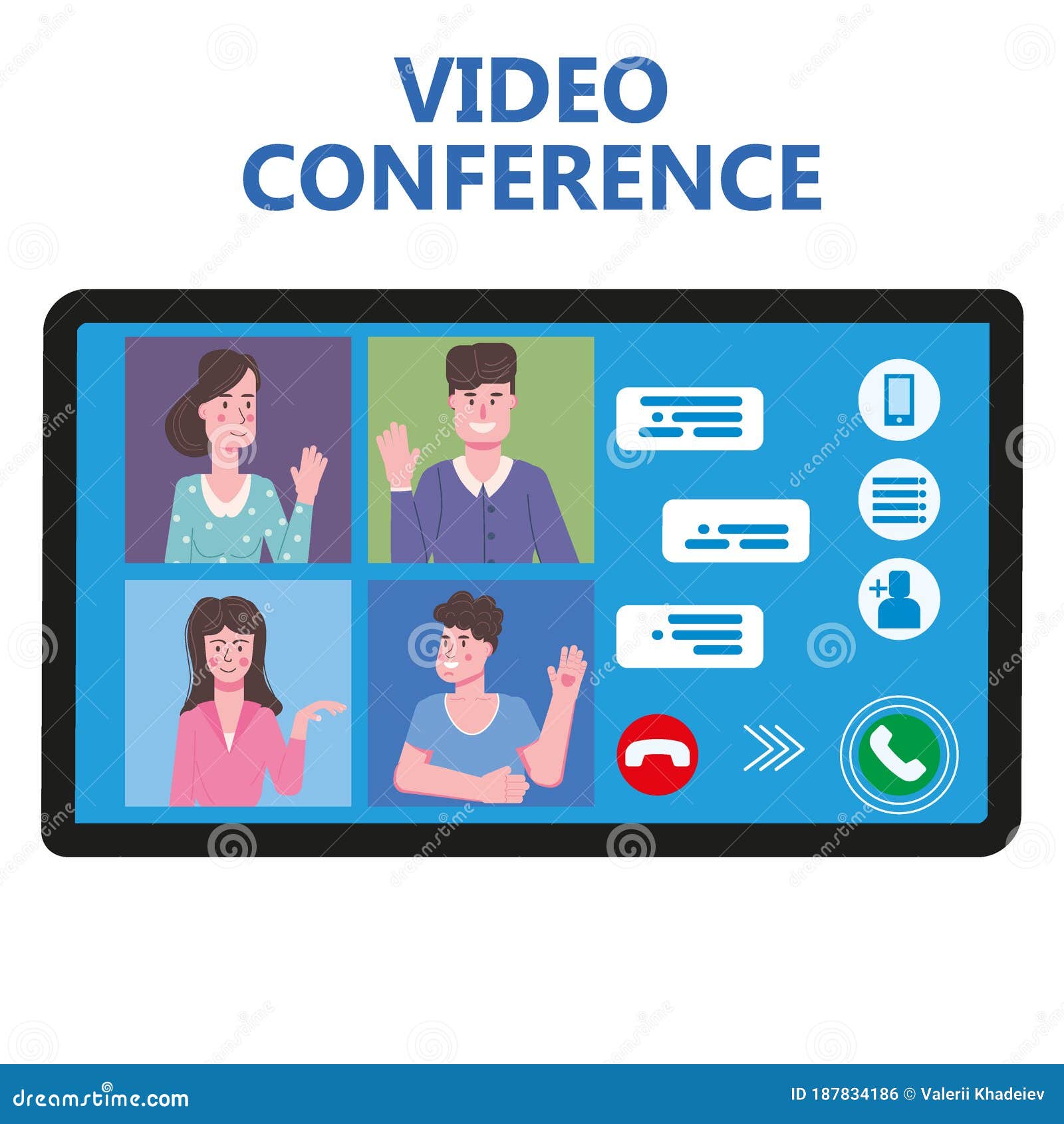 Video Conference People on Computer Screen Talking by Internet in ...