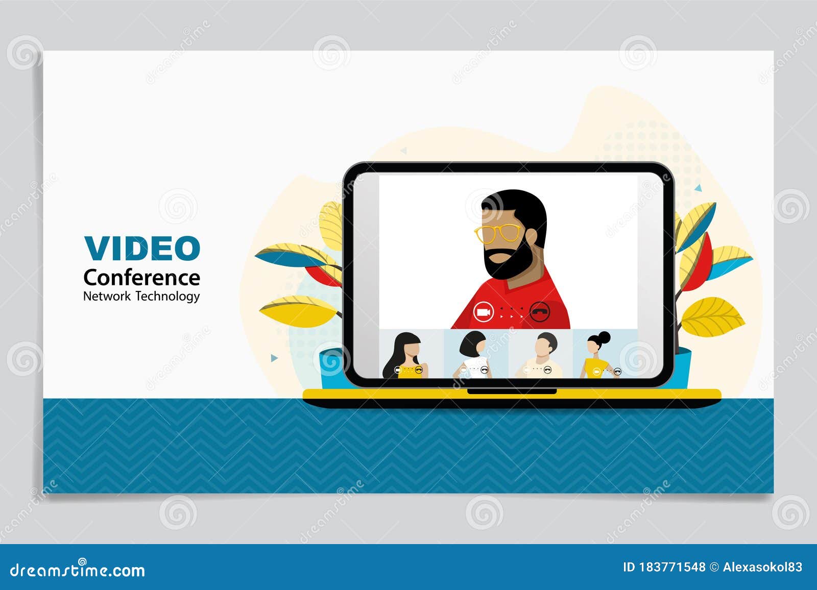 Video Conference. People Group on Computer Screen Taking with Colleague ...