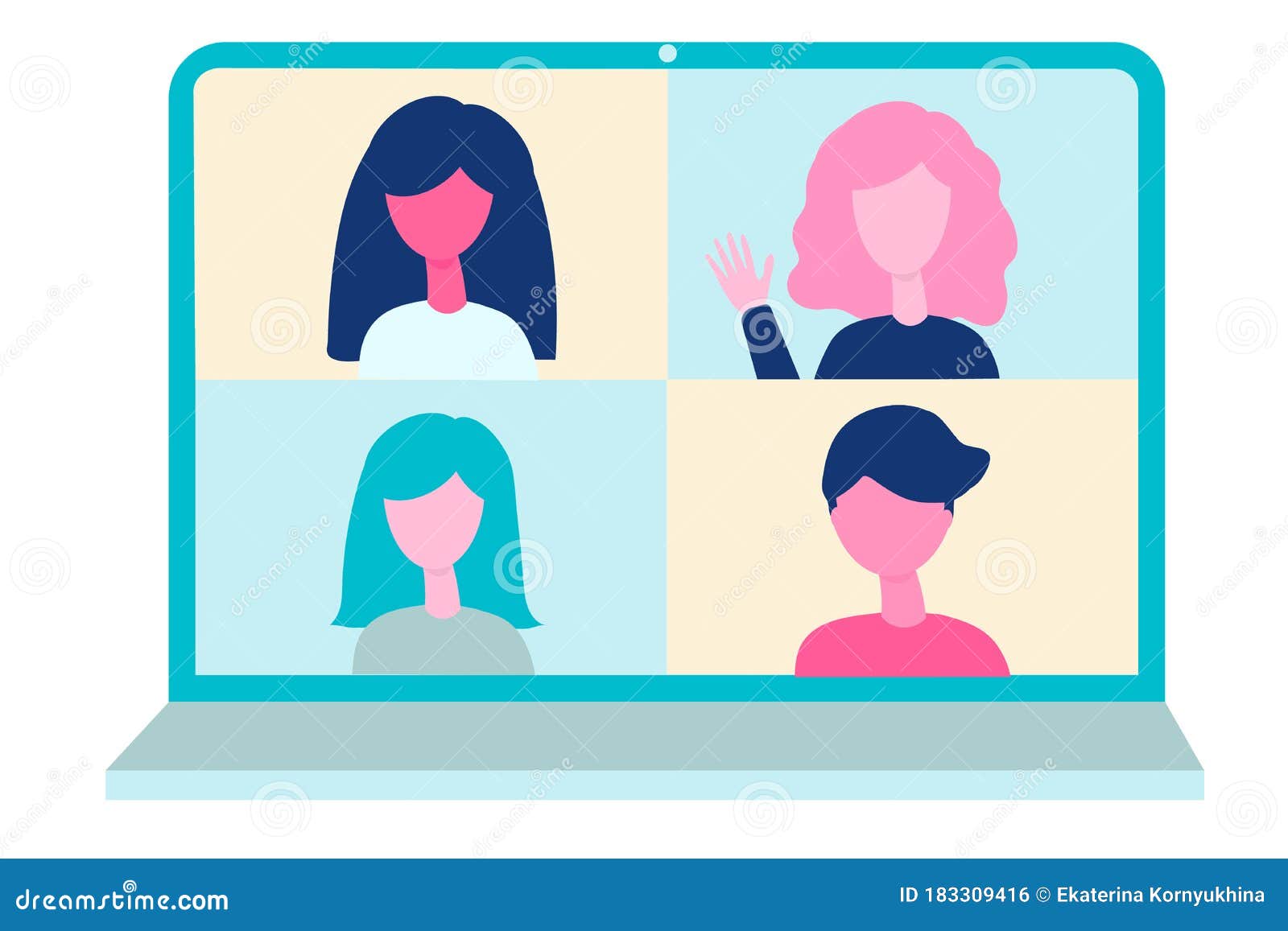 Video Conference. People Group on Computer Screen Talking, Virtual ...