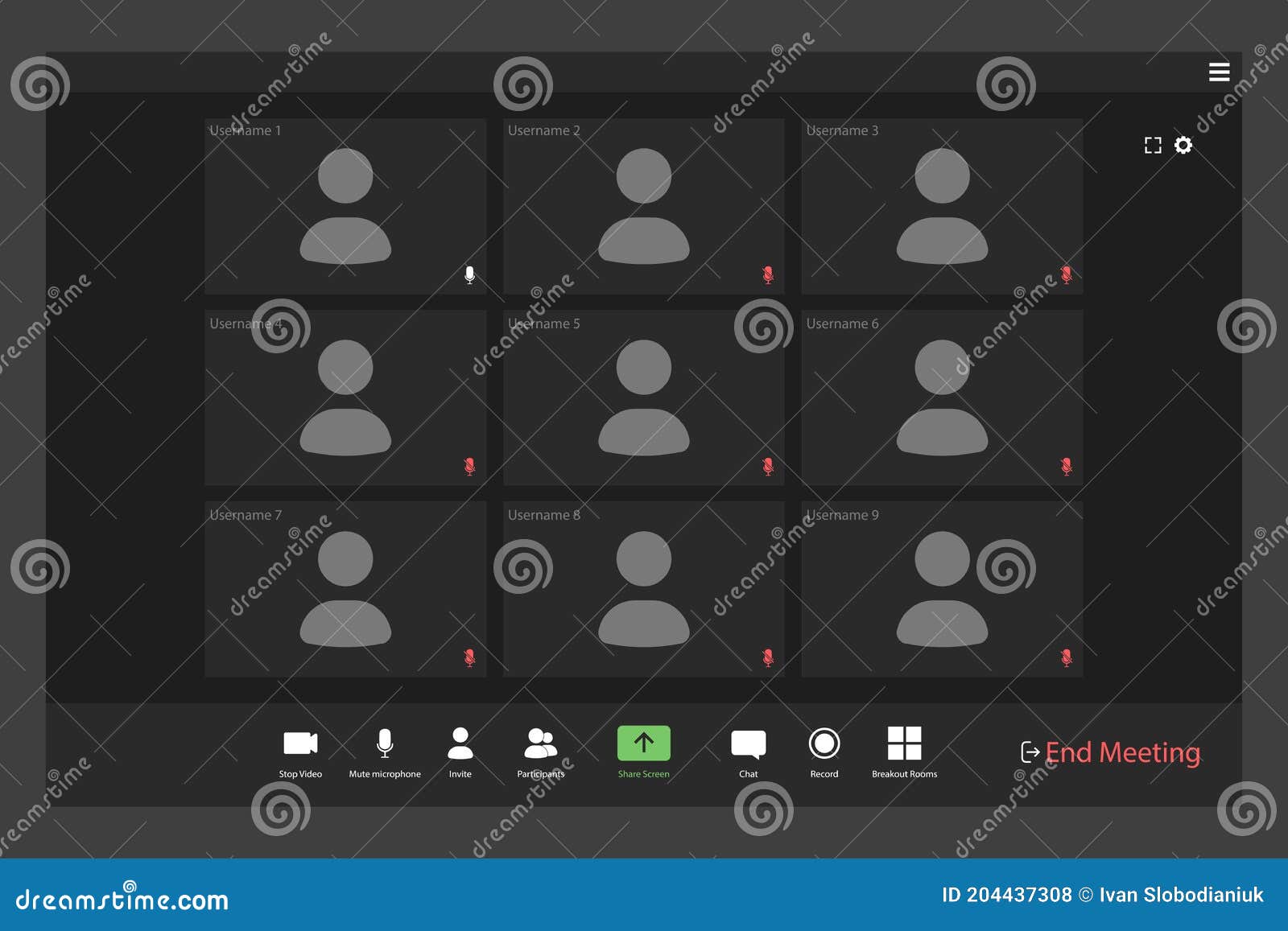 Video Conference User Interface. Application for Social Communication ...