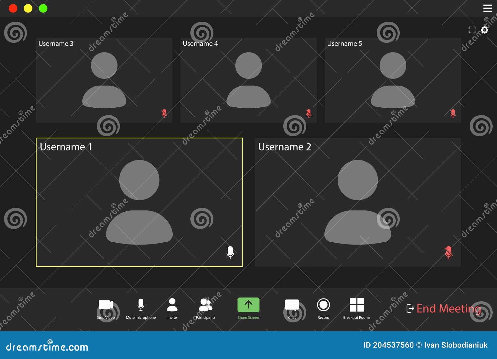 Video Conference User Interface. Video Call Screen Interface Template ...