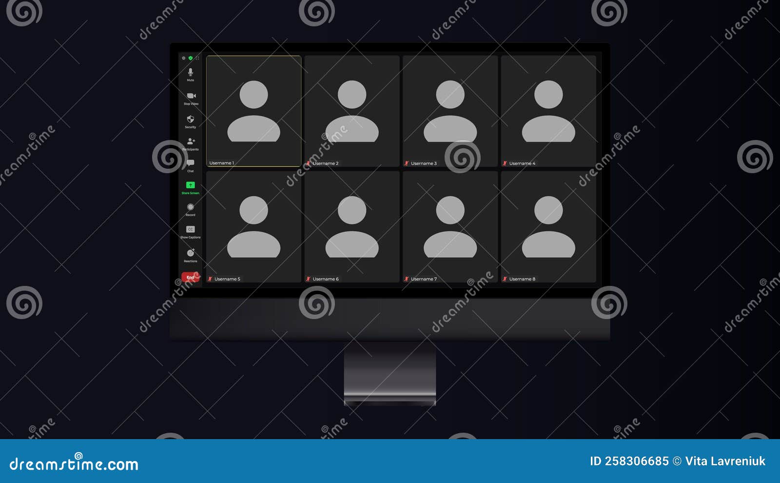 Video Conference User Interface. Video Call Screen Interface Template ...