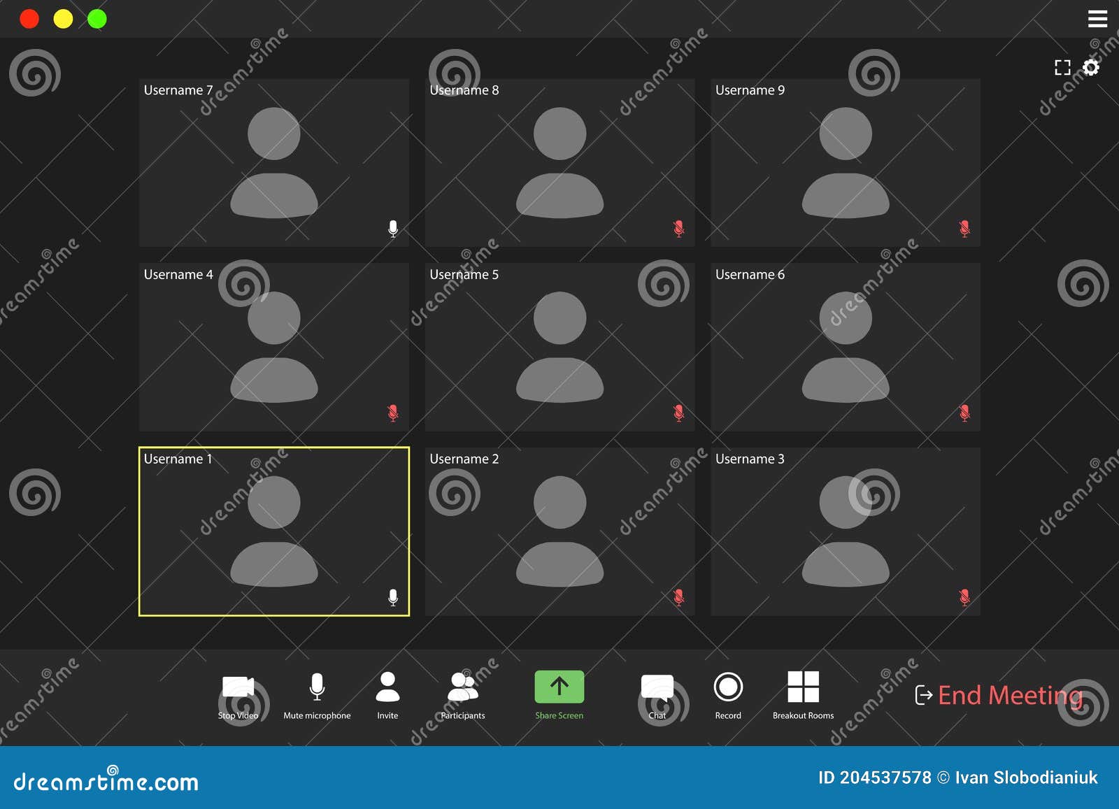 Video Conference User Interface. Video Call Screen Interface Template ...