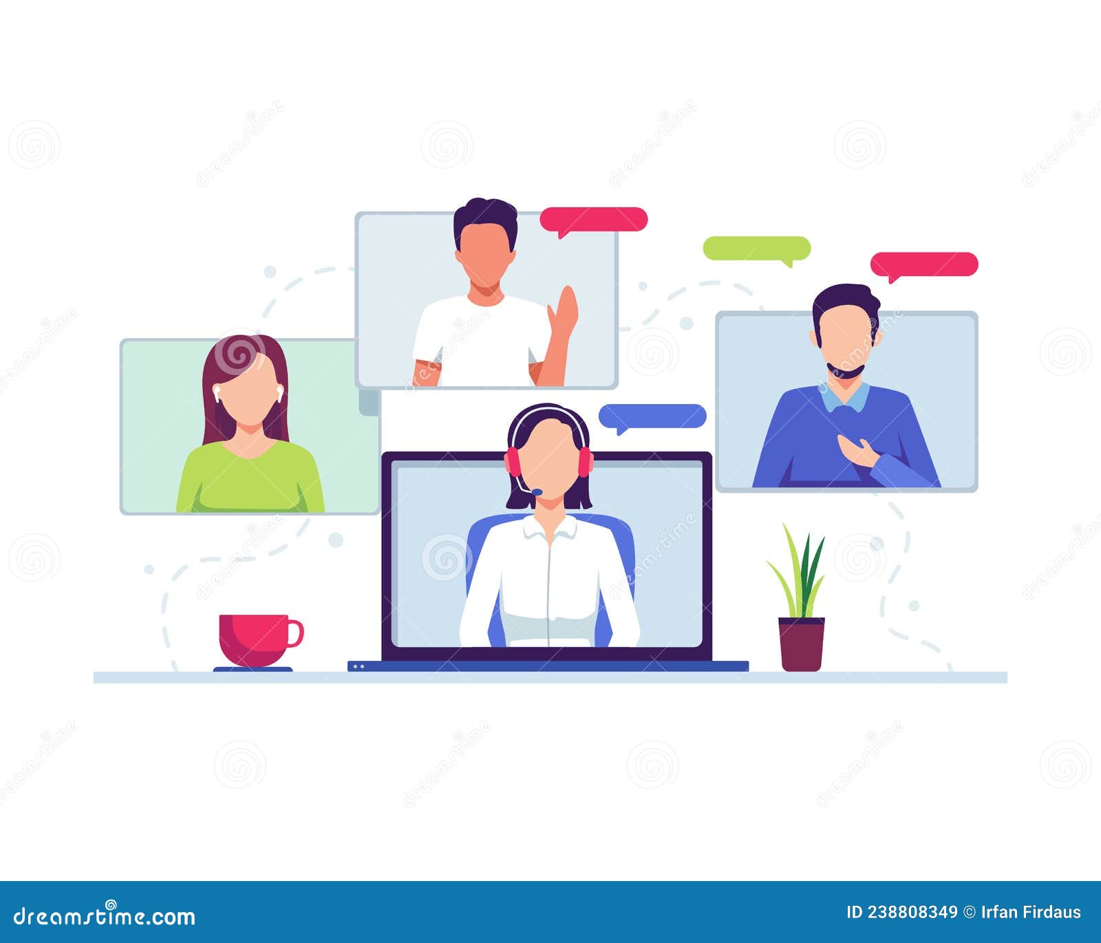 Video Conference and Virtual Communication Concept Stock Vector ...