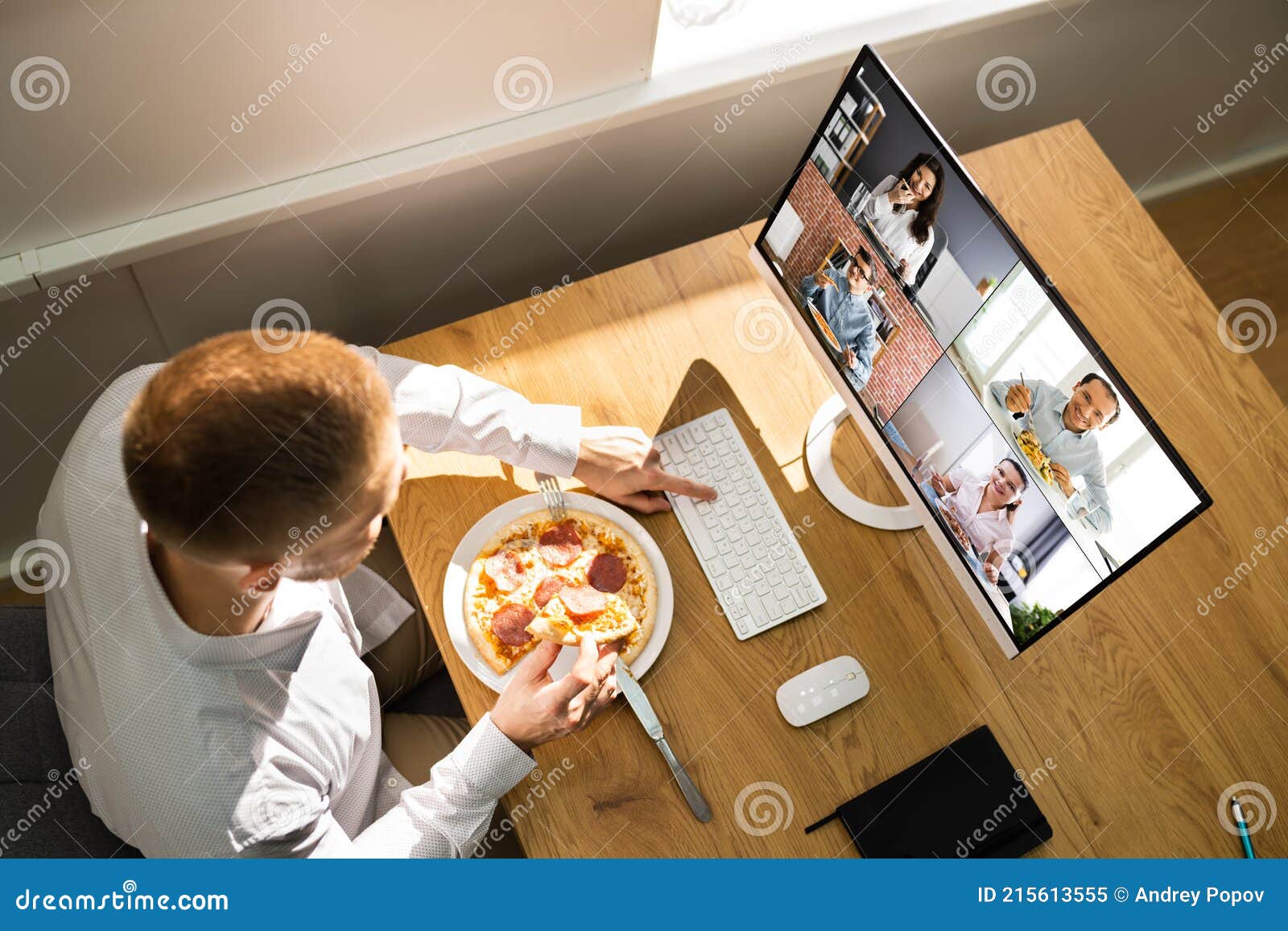Video Conference Virtual Lunch Break Stock Image - Image of computer ...