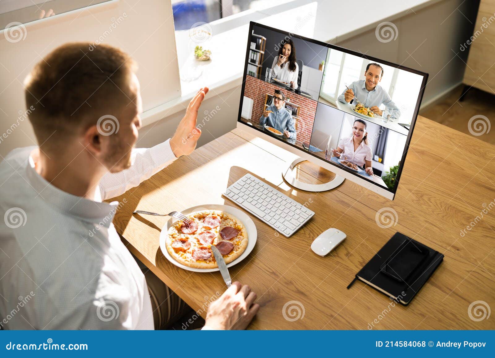 Video Conference Virtual Lunch Break Stock Photo - Image of fastfood ...
