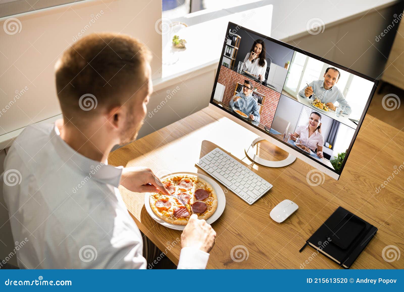 Video Conference Virtual Lunch Break Stock Photo - Image of takeaway ...