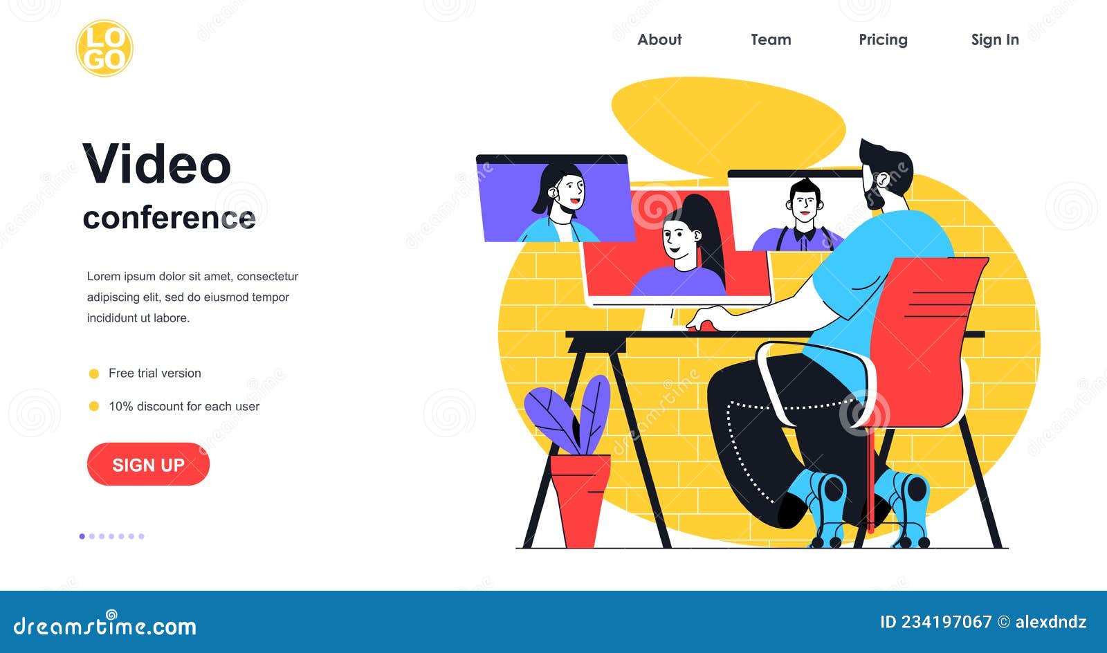 Video Conference Web Banner Concept. Stock Vector - Illustration of ...