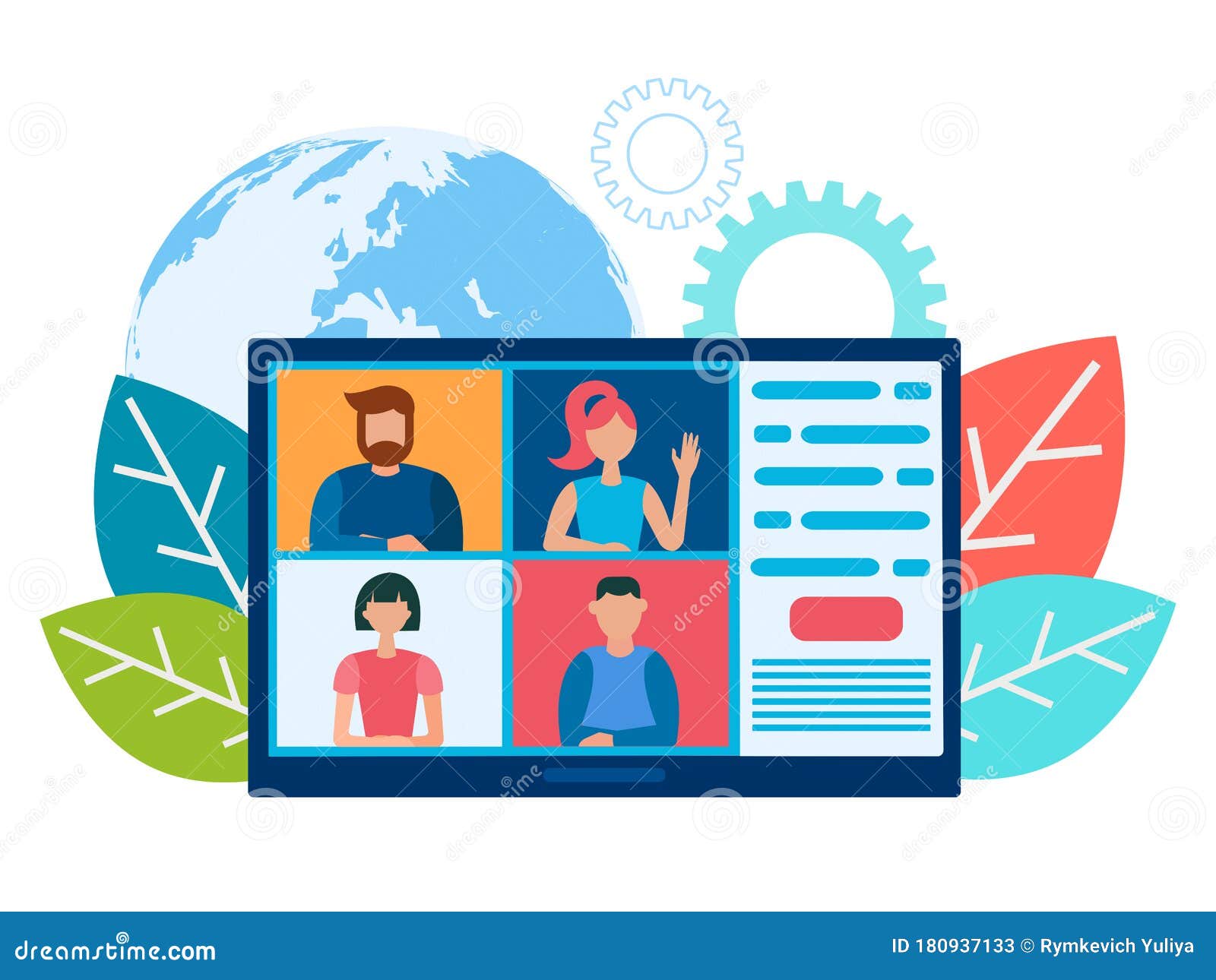 Video Conference Web Meeting Staff Teamwork Online Stock Vector ...