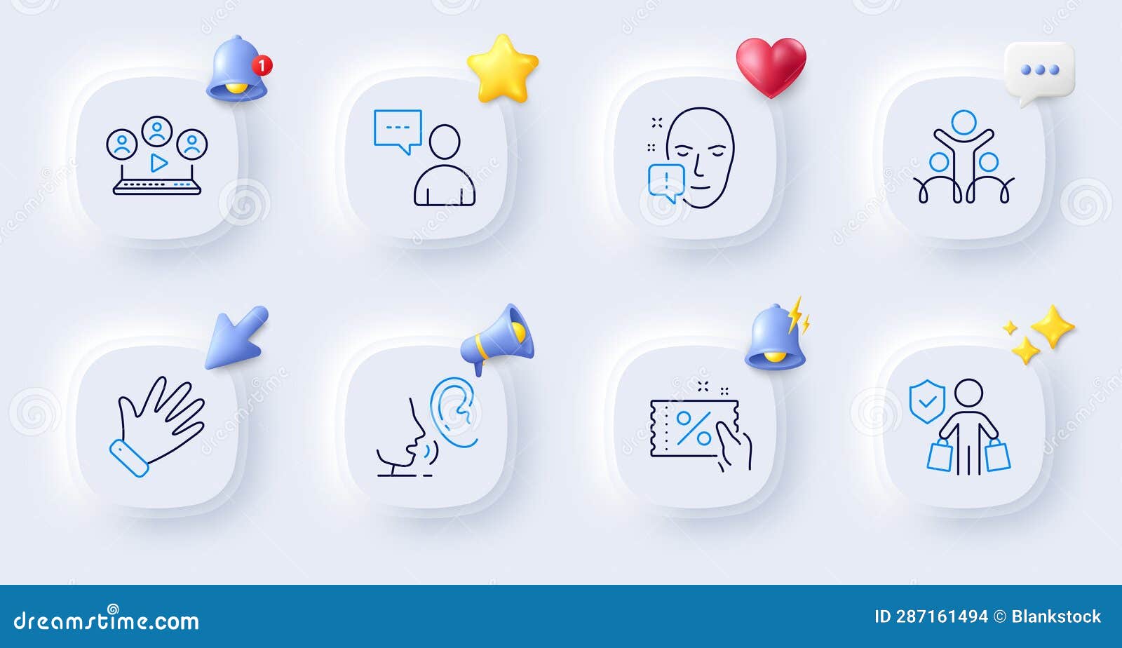 Video Conference, Whisper and Face Attention Line Icons. for Web App ...