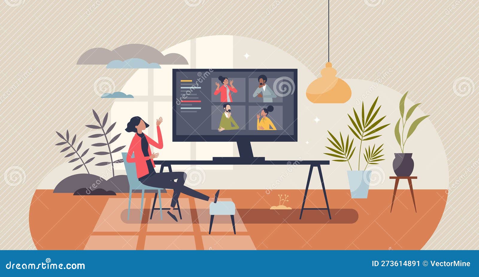 Video Conferencing Call As Online Group Communication Tiny Person ...