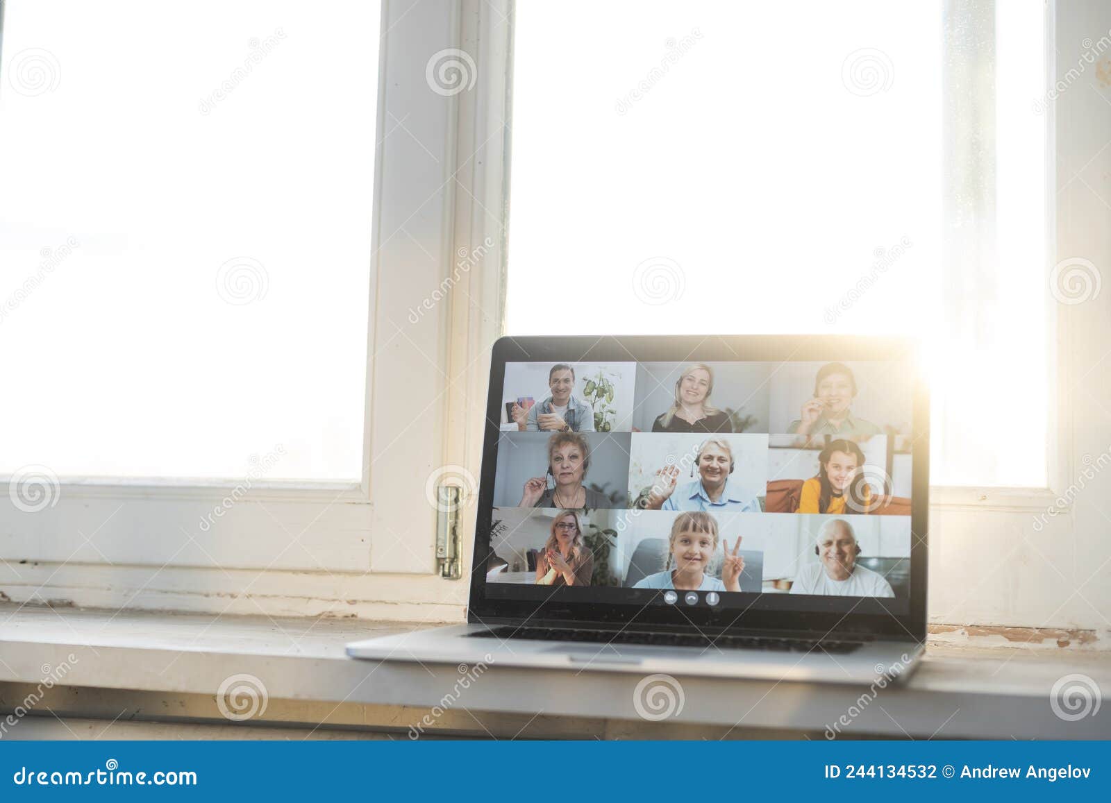 Video Conferencing Call Waving Hello with Hand Stock Photo - Image of ...