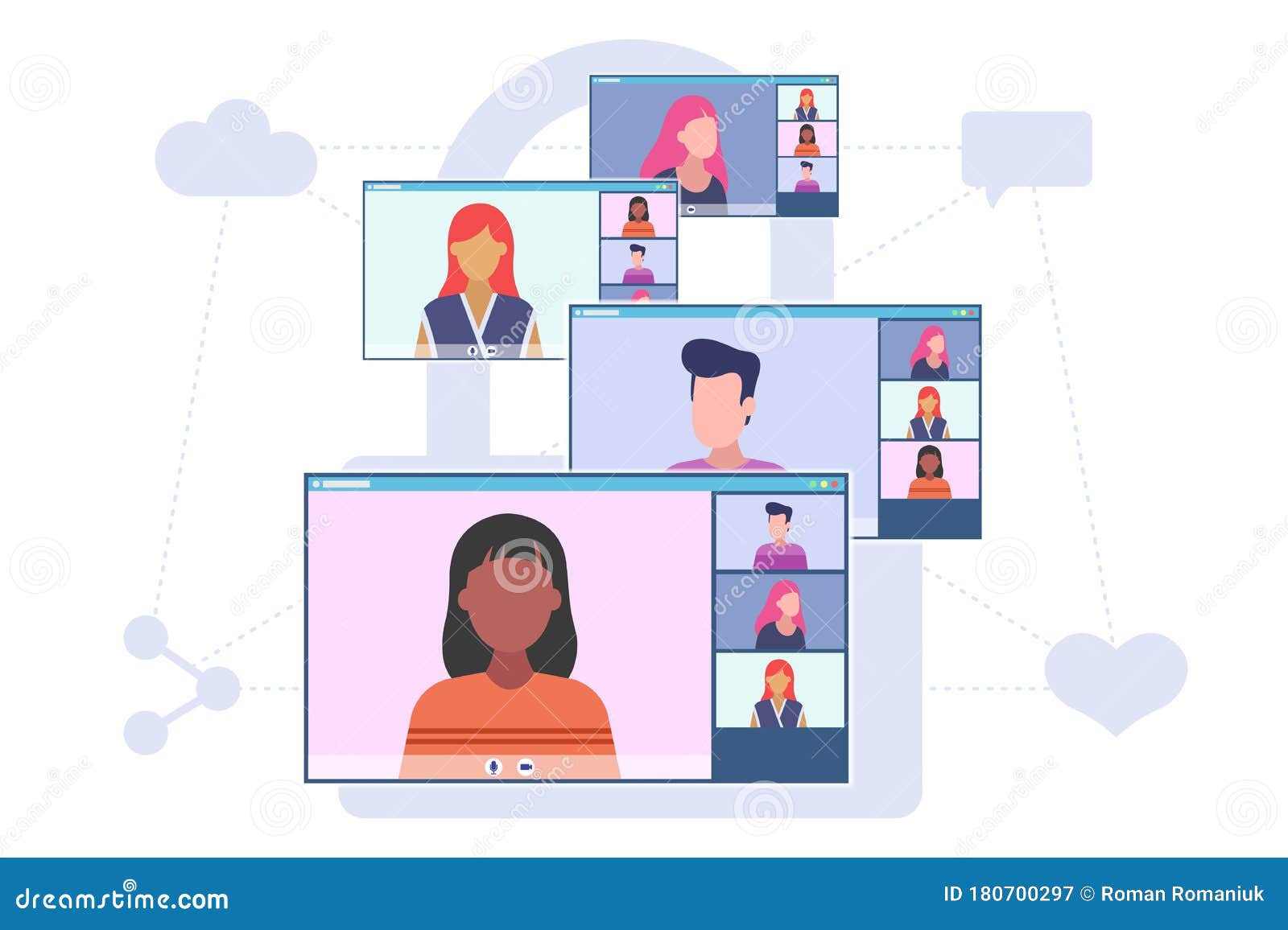 Video Conferencing Concept. Group of People Have a Conversation Online ...