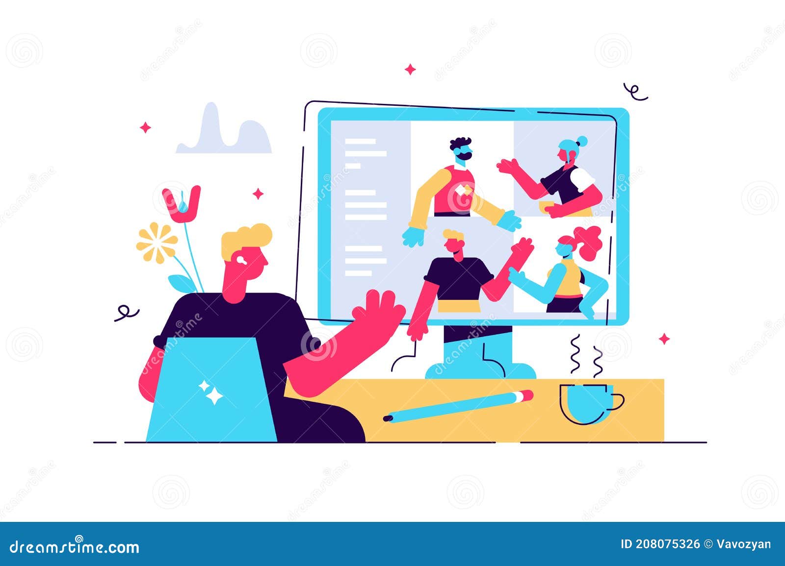 Video Conferencing Vector Illustration. Distance Conversation with ...