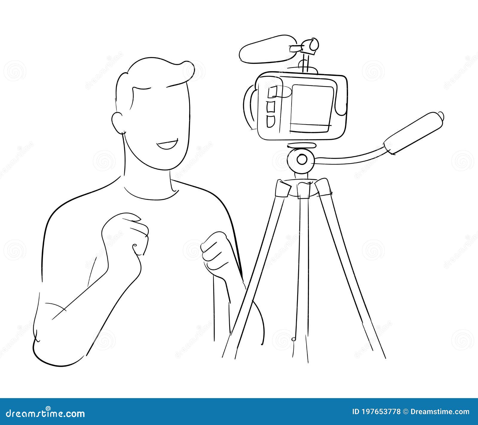 Video Content Creator Man Recording Program Front Camera Sketches Hand ...