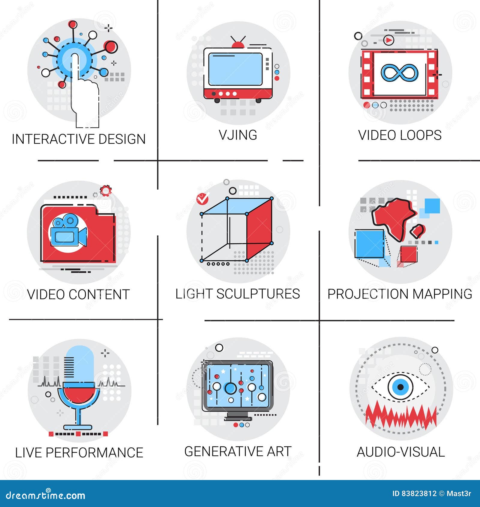 Video Content Visual Multimedia Modern Art Interactive Design Icon Set ...
