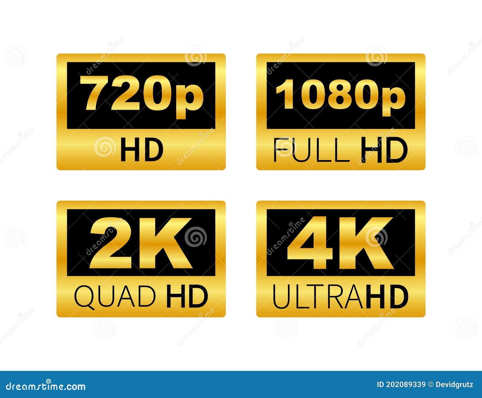 Video Dimension Labels. Video Resolution 720, 1080, 2k, 4k, Badges ...