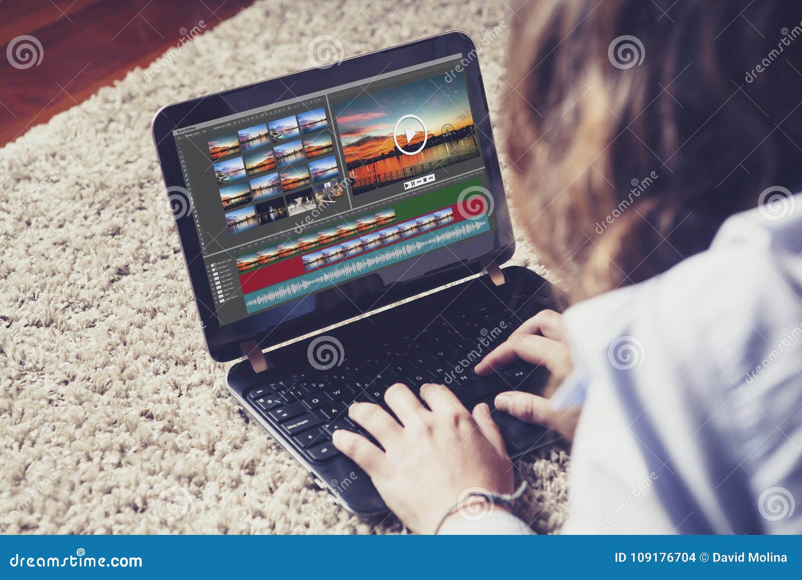 Woman Editing Video with a Laptop at Home. Stock Photo - Image of movie ...