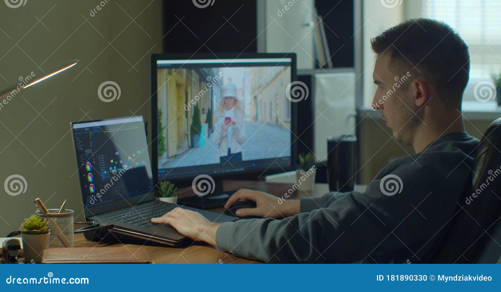 Video Editing on a Computer with Two Monitors. Monitor the Computer and ...