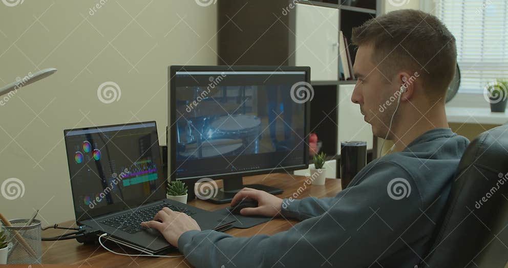 Video Editing on a Computer with Two Monitors. Monitor the Computer and ...