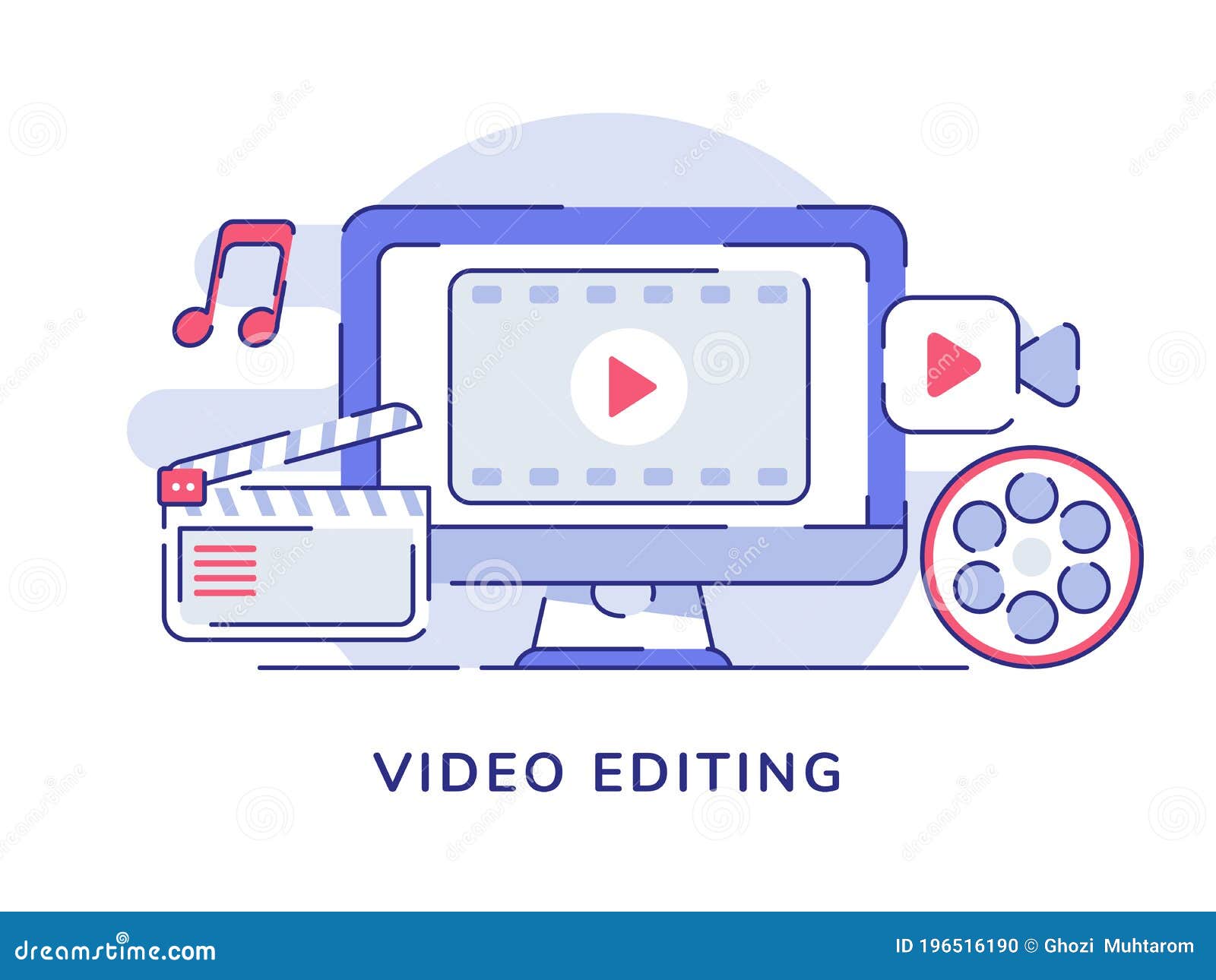 Video Editing Concept Video Icon on Display Computer Screen with Flat ...