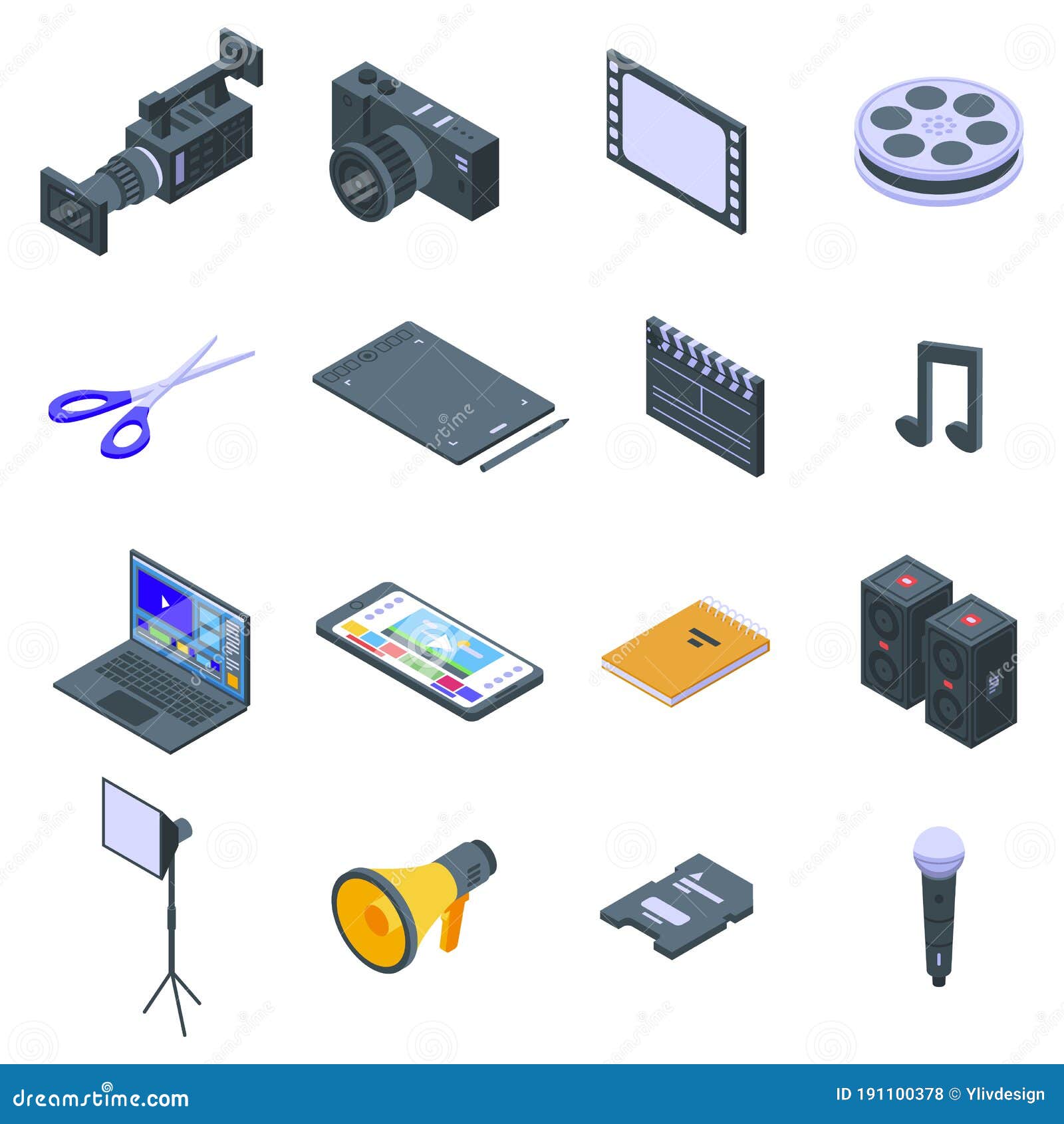 Video Editing Icons Set, Isometric Style Stock Vector - Illustration of ...